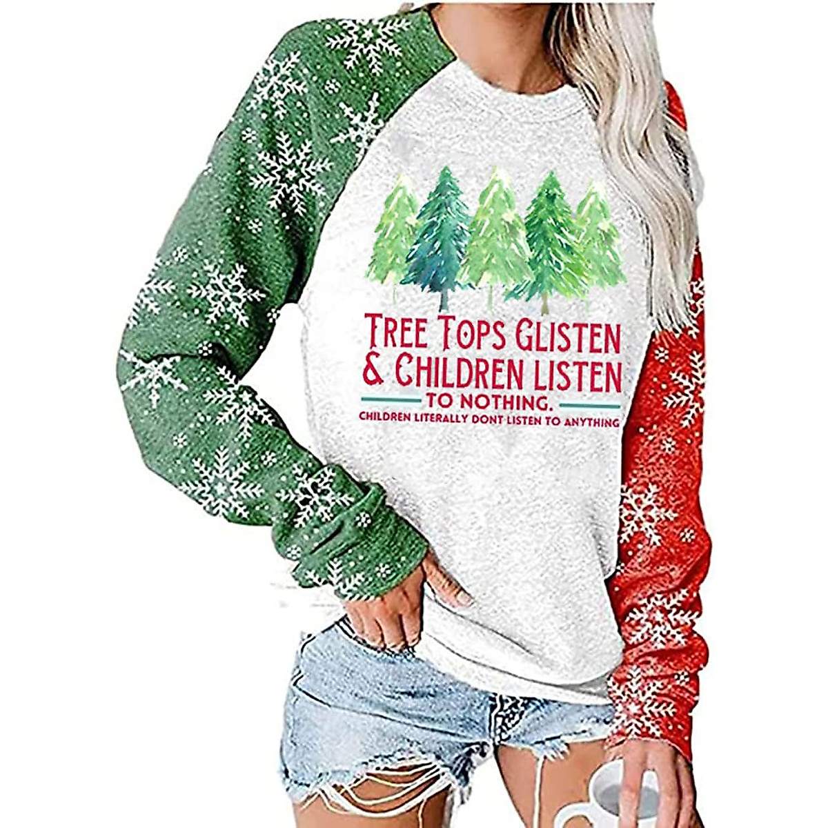 essential cocoon Women Funny Christmas Sweatshirt Tree Tops Glisten Children Listen to Nothing Xmas Casual Holiday Pullover(XL Light Gray-8)