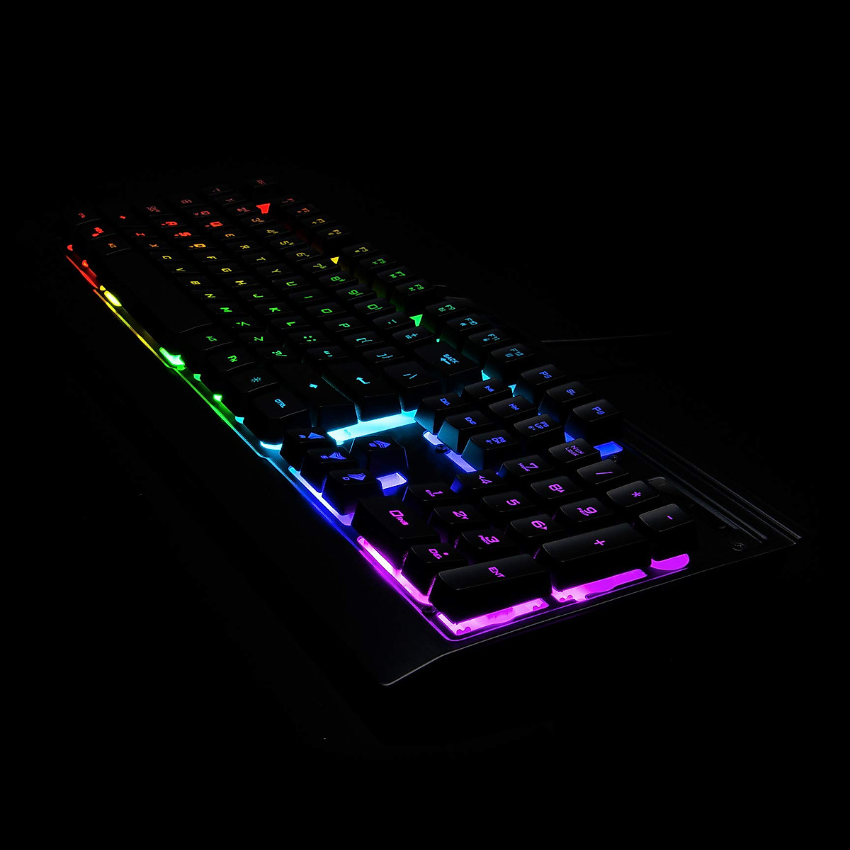 Rosewill NEON K54 Wired Membrane Gaming Keyboard, 9 RGB LED Backlight Effects, 104 Keys, 19-Key Anti-Ghosting, WASD and Arrow Keys Exchange, 8 Multimedia Hotkeys, Slim Profile Floating Keycaps