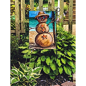 Texupday Smile Sunglasses Snowman Sunbathing on the Beach Hawaii Winter Garden Flag Outdoor Yard Flag 12" x 18"