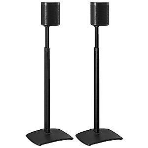 SANUS Adjustable Height Wireless Speaker Stands Designed for Sonos One, One SL, and Play:1 - Tool-Free Adjustment up to 16" and Built-in Cable Management (Black)