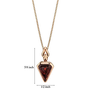 PEORA Garnet Pendant for Women 14K Rose Gold, 3.25 Carats Chevron Cut, Natural Gemstone, with 18 inch Rose-tone Chain