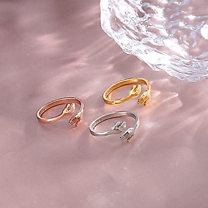 papasgix Hug Ring for Women 925 Sterling Silver,Hug Rings Silver Hugging Hands Open Promise Ring Jewelry Hug Hands Mens Rings Couples Wedding Bands (Silver)