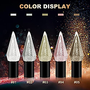 Erinde Liquid Glitter Eyeliner Colorful Set - 5 Colors Metallic Shimmer Silver White Gold Diamond Eye Liner, Long Lasting Glow Eyeliner Eye Shadow, Glittering Eyeliner Korean Makeup Make Eyes Sparkle