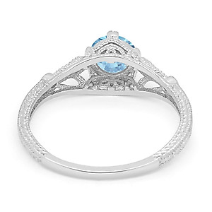 Blue Apple Co. Art Deco Vintage Design Wedding Engagement Solitaire Ring Simulated Round Aquamarine 925 Sterling Silver,Size-7