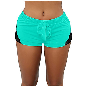 Bblulu Womens Elastic High Waist Leggings Tight Sports Casual Lace Patchwork Yoga Short Pants with Drawstring