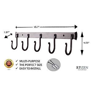 RTZEN Wall Hooks for Hanging - 5 Hook Farmhouse Decor Coat Rack Wall Mount - Heavy Duty Hanging Towel Racks for Bathroom or Purse Hanger Hat Organizer - Stylish Hooks for Hanging Coats