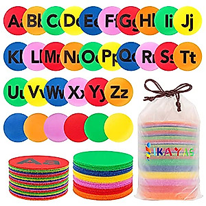IKAYAS 56 Pcs Carpet Spots Markers Floor Dots Carpet Circles Carpet Markers for Kids Social Distancing and Wait Line Up, 26 Alphabet and 30 Pcs Carpet Dots Carpet Spots for Classroom, 6 Colors
