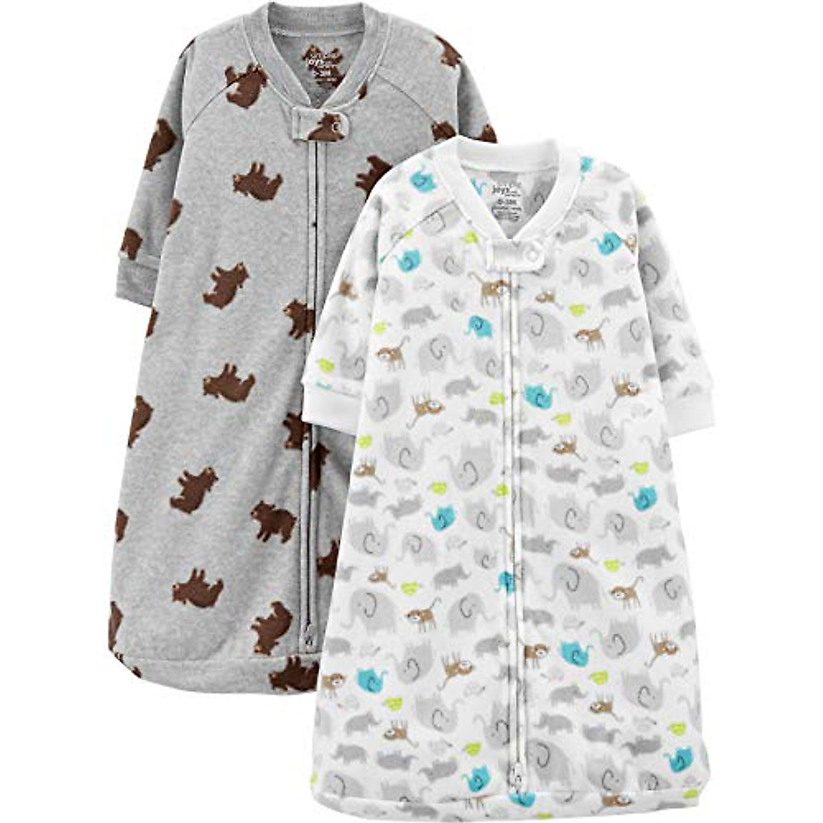 Simple Joys by Carter's Baby 2-Pack Microfleece Long-Sleeve Sleepbag, Grey Heather Bear/White Forest Animals, 6-9 Months