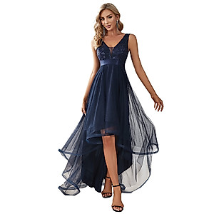 Ever-Pretty Women's Lace Maxi Wedding Party Gowns Tulle Evening Party Gowns Navy Blue US16