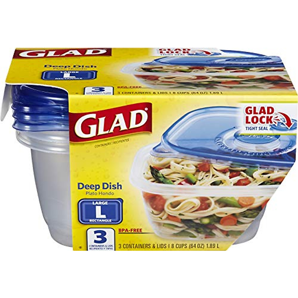 GladWare Deep Dish Food Storage Containers, 3 Count, Standard & GladWare Tall Entrée Food Storage Containers | Large Square Containers for Food Hold up to 42 Ounces of Food, 3 Count