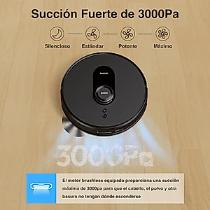 +360 S8 Pro aspirador y trapeador robot, Batería de 5,000 mAh, Mapeo LiDAR, Gestión de mapas de múltiples pisos, 150 minutos de autonomía, Ideal para cabello de mascotas, Compatible con Alexa y Google