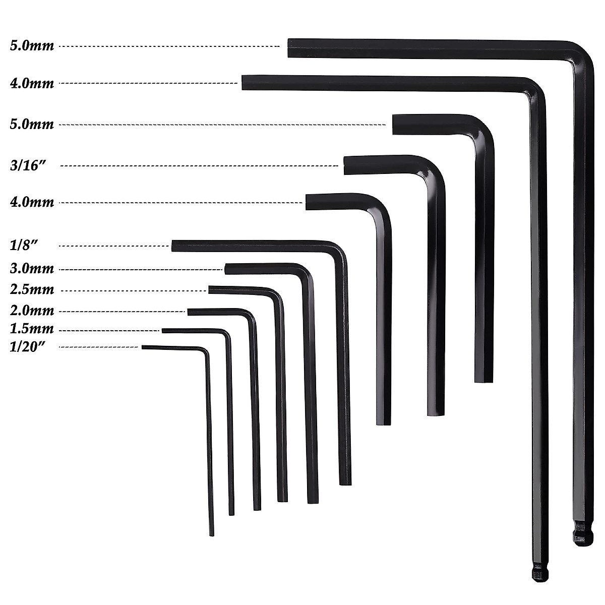 Frautron 11pcs Guitar Allen Wrench Set, Includes 1.5mm, 2mm, 2.5mm, 3mm, 4mm, 5mm, 1/20in, 1/8in, 3/16in, for Most Guitar & Bass Neck Truss Rod Bridge Nut Locking Screw Adjustment