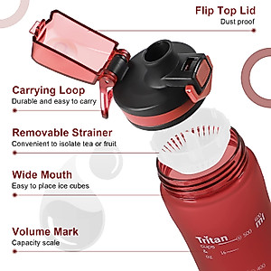 Opard Peak Water Bottle 20 Oz BPA Free Tritan Plastic Leak Proof Flip Top for School Kids Sports Gym Yoga Camping (Red)