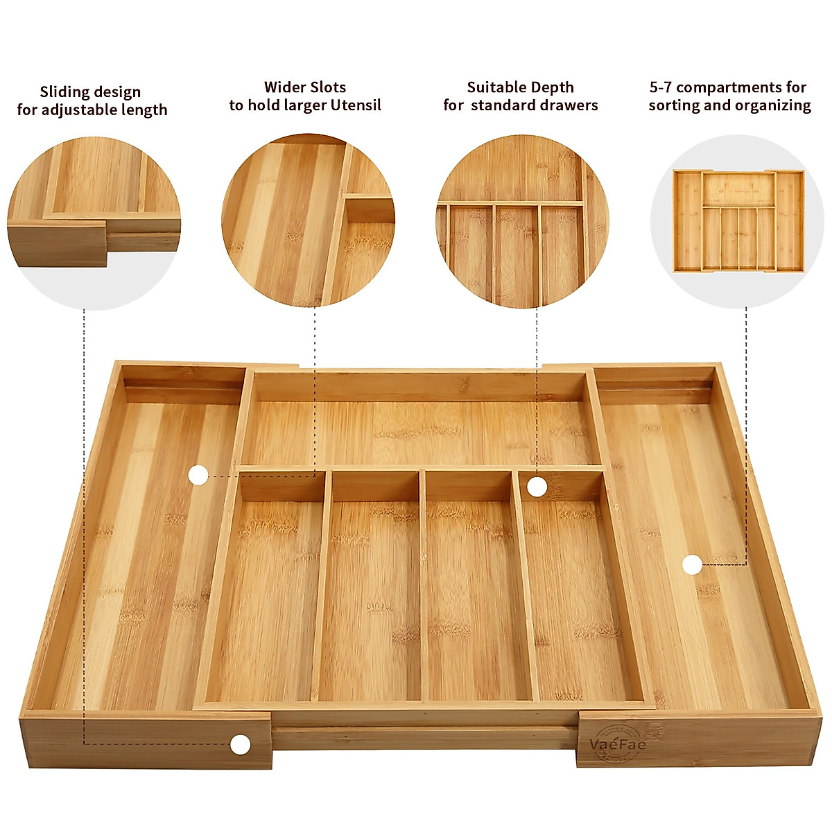 Bamboo Drawer Organizer for Kitchen, Expandable Utensil Tray,Wooden Drawer Divider Organizer