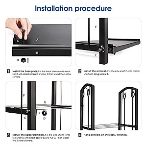 Delxo Fireplace Rack Indoor with 4 pcs Fireplace Tools Fire Pits Tools for Outdoor Log Holder Wood Stove Accessories Black Fireplace Log Rack Wrought Iron Logs Bin Holder for Fireplace Tool Set