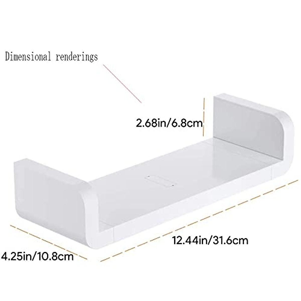 Floating Shelf Wall Shelf, no Drilling, U-Shaped Bathroom Storage Box Display Picture Wall Hanging, Used for Home Decoration/Kitchen/Bathroom Storage Shelf (White)