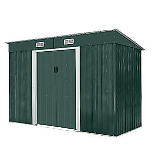 JAXPETY 4.2' x 9.1' Outdoor Storage Shed Garden Utility Tool Storage House Backyard Lawn with Sliding Door, Green
