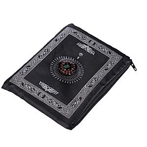 AONUOWE MuslimTravel Prayer Rug with Compass,Pocket Size Praying Mat Best Islamic Gift for Muslim (Black)