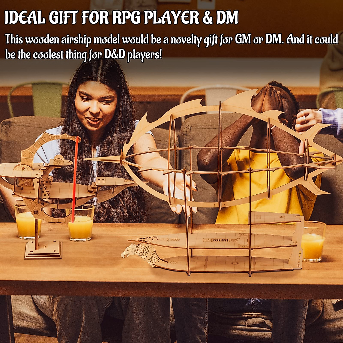 3D Airship Model Wood Laser Cut Hot Air Balloon with 1" Grids Fantasy Aerial Combat Terrain Map for D&D, Pathfinder, Warhammer and Other Tabletop RPG