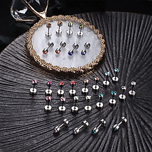 LOYALLOOK 14Pairs Stainless Steel CZ Stud Earrings for Women Men Multicolor Cubic Zirconia Flatback Earrings Pave Crystal Disco Ball Earrings with Flatback Cartilage Helix Earrings Set 20G Style A