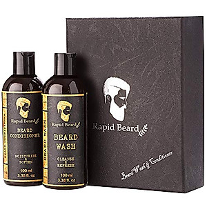 Beard Shampoo and Beard Conditioner Wash & Growth kit for Men Care - Softener & Moisturizer for Hydrating, Cleansing and Refreshing Beard and Mustache Facial Hair Gift Set (100ml / 3.4 fl oz)
