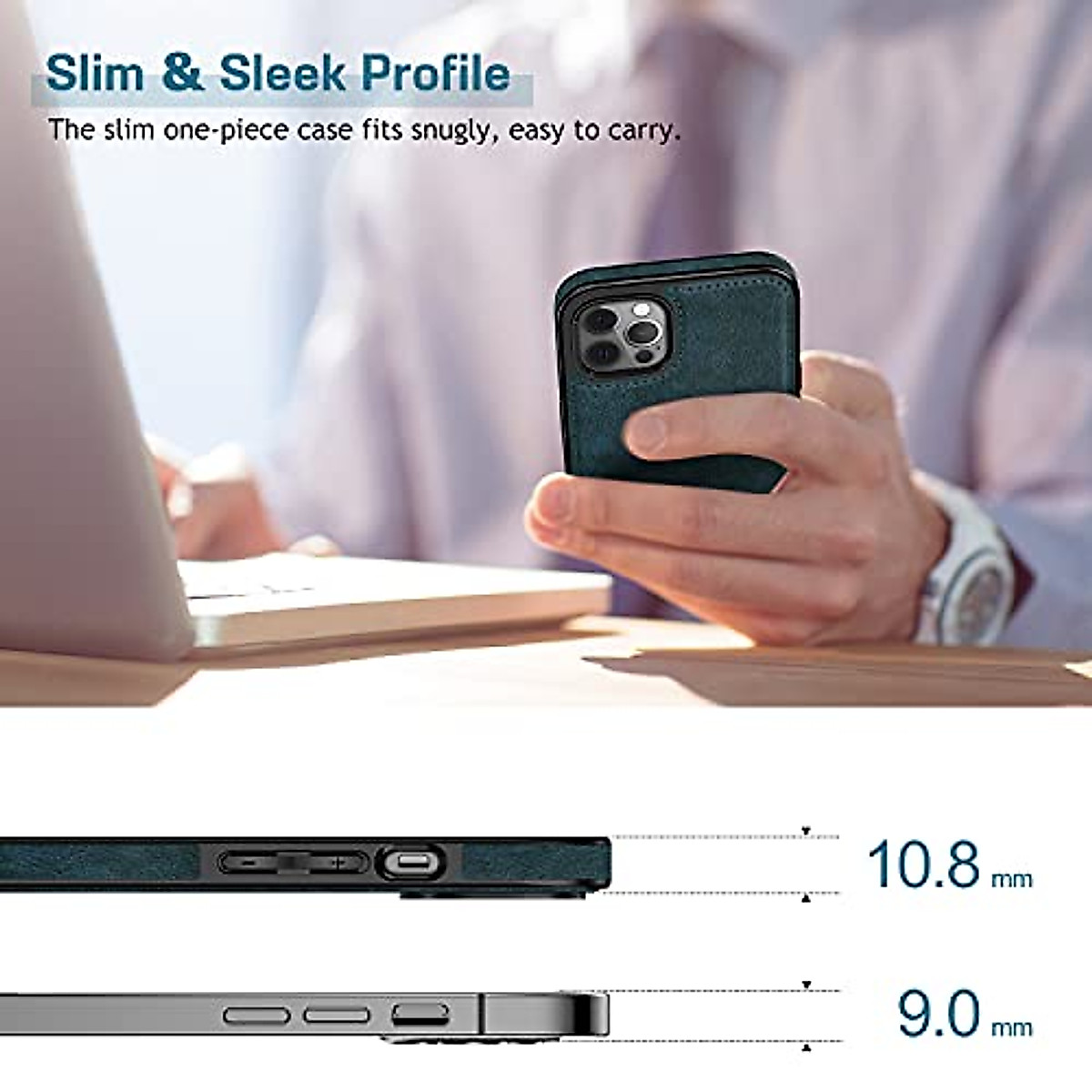 LOHASIC for iPhone 13 Pro Max Case, Slim Leather Luxury Business PU Cover Non-Slip Grip Defender Bumper Shockproof Full Body Protective Phone Cases for iPhone 13 Pro Max 6.7" (2021) - Vintage Blue