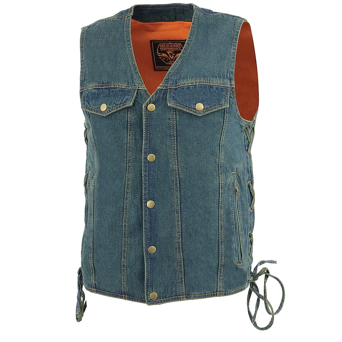 Milwaukee Leather DM1360 Men's Classic Blue Denim Motorcycle Biker Riders Vest w/Adjustable Side Laces - X-Large