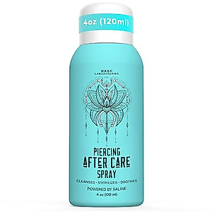 BASE LABORATORIES Piercing Aftercare Spray 4oz | Saline Spray for Piercings | Ear Piercing Cleaner Spray | Saline Solution for Piercings | Piercing & Keloid Bump Removal for Ears, Belly Nose Piercings
