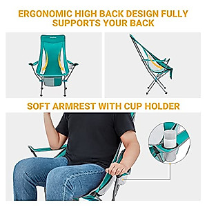 KingCamp Compact Camping Chair with Armrest Ultralight High Back Backpacking Chairs for Adults Lightweight Folding Chair Heavy Duty Support 265 Lbs Portable for Traveling, Lawn, Picnic, Festival, Cyan