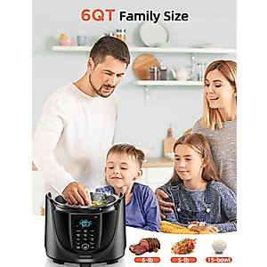 Nuwave Duet Electric Pressure Cooker & Air Fryer Combo, 450 IN 1 Slow Cooker & Grill with Integrated Digital Temp Probe, 6qt SS Pot, Adjustable High/Low Pressure, Built-in Sure-Lock Safety Tech