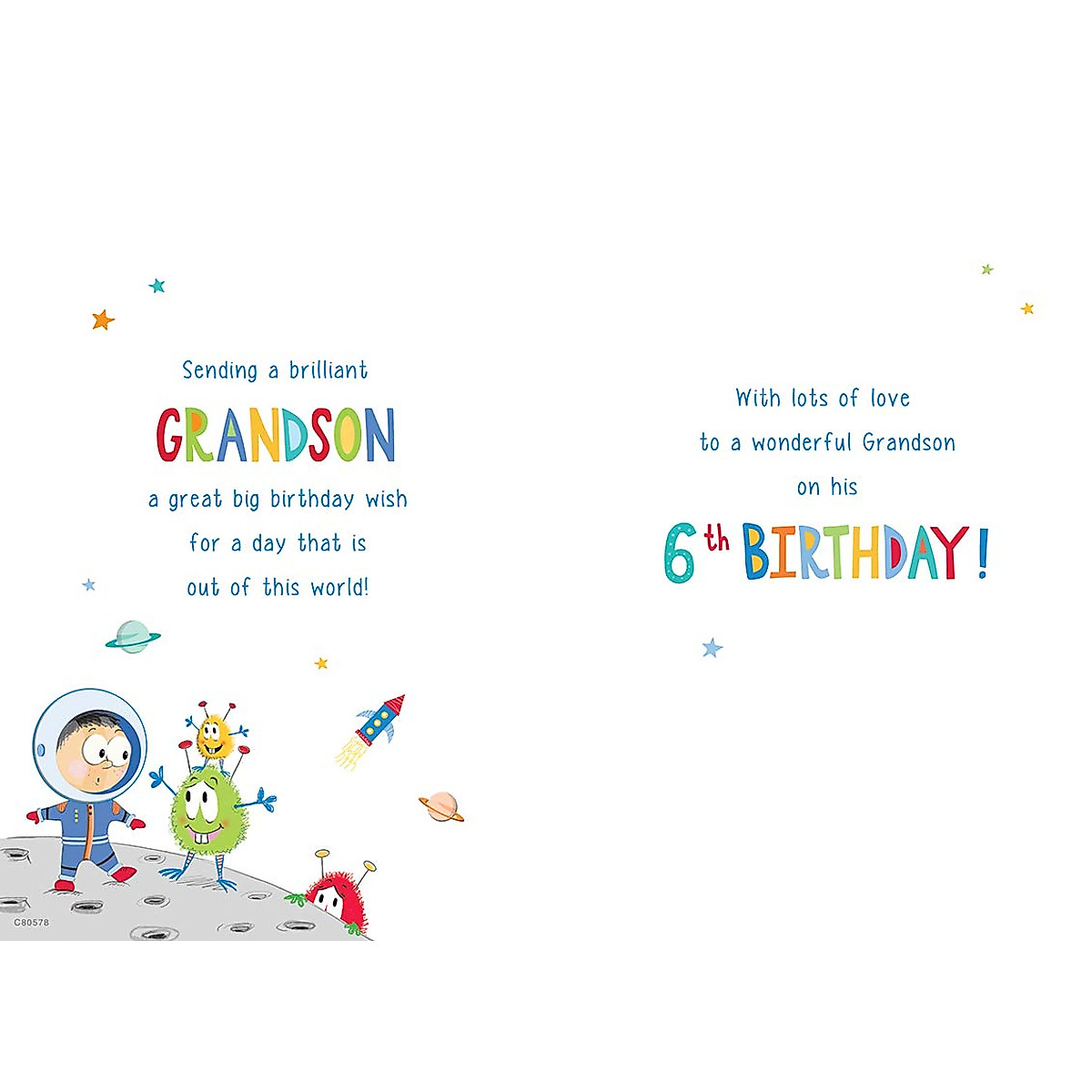 Regal Publishing Juvenile Birthday Card Age 6 Grandson - 9 x 6 inches -