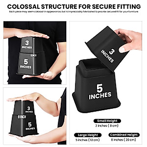 Utopia Bedding Adjustable Bed Furniture Risers - Elevation in Heights 3, 5 or 8 Inch Heavy Duty Risers for Sofa and Table - Supports up to 1,300 lbs - (Set of 4 Riser, Black)