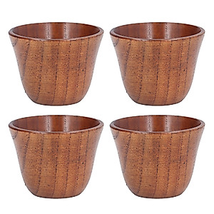 Wooden Cup, 4Pcs Wooden Cup 75ml Natural Wood Healthy Safe Nontoxic Retro Style Heat Insulation Wooden Tea Cups