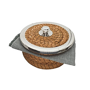 MEXTEQUIL - Authentic Mexican Tortilla Warmer Basket - Pine Needle Handwoven with Handloomed Cloth (Small Metal Rim w cloth)