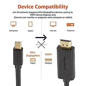 Amazon Basics Mini DisplayPort Male to HDMI Male Cable, 1080p, Gold-Plated Plugs, 6 Foot, Black