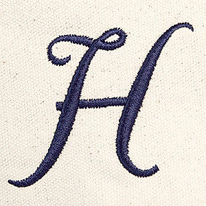 DALIX Personalized Tote Bag For Women Monogram Initial Open Top Navy Blue H