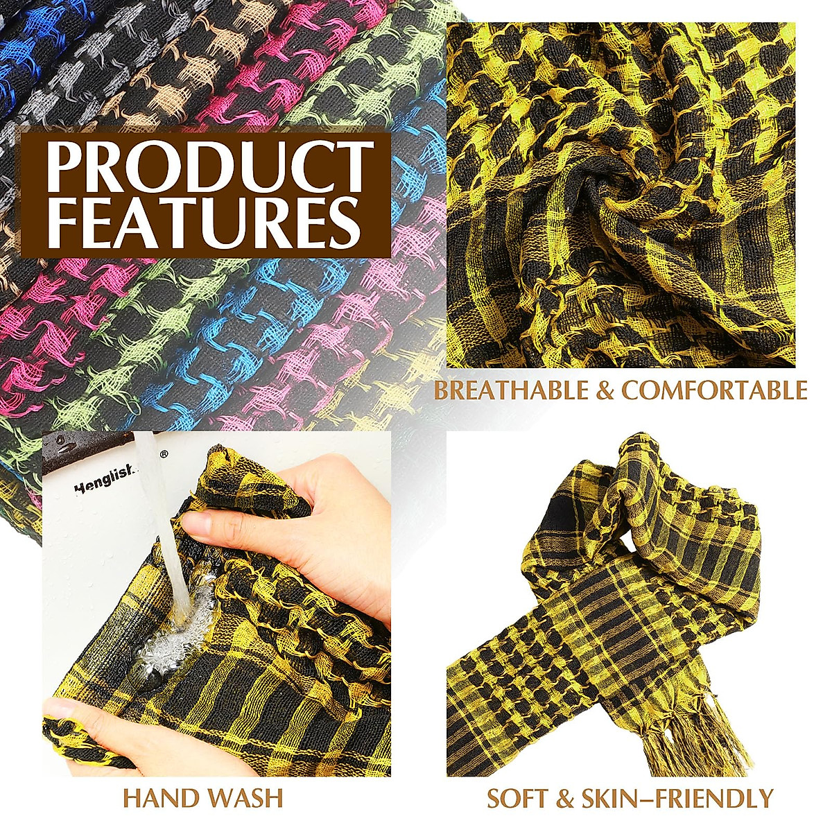 Newcotte 15 Pcs Military Shemagh with Tassel Desert Tactical Scarf Keffiyeh Women Men Face Head Wrap Winter Scarf Wrap for Neck Costume Mask Accessories, 43 x 43 Inches