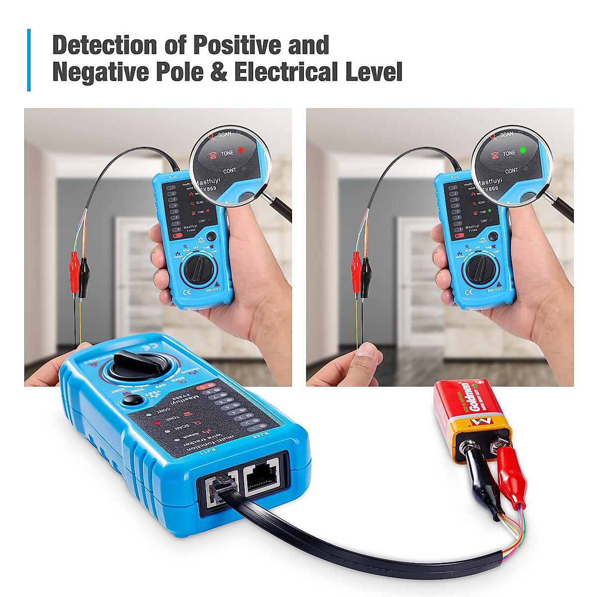 Mastfuyi Network Cable Tester, Cable Tracer with Probe Tone, RJ11 RJ45 Line Finder, Wire Tracker Multifunction, Ethernet LAN Network Cat5 Cat6 Cable Maintenance Collation, Telephone Line Test