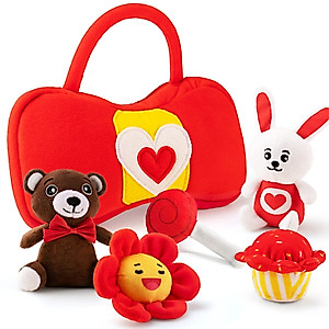teytoy Valentines Day Gifts Toys, Stuffed Animal Squeaker and Crinkle Baby Girl Toy Playset Sensory Toy Gifts Idea Party Favors Decoration for Baby and Newborn