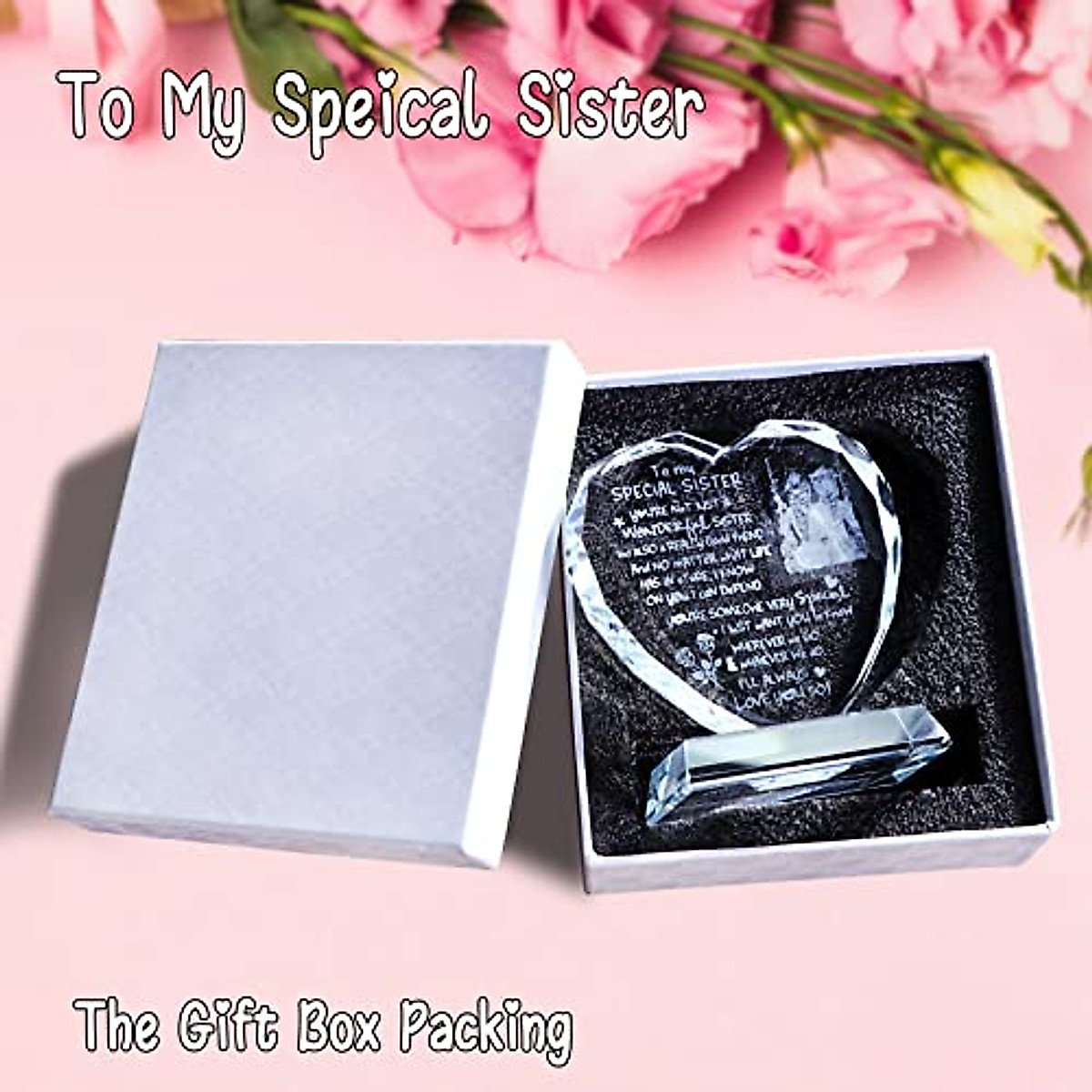 Gifts for Sister from Sister on Her Birthday, Heart-Shaped Glass Plaque Keepsake with I Love You Sister Sayings