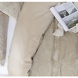 TUMEI Duvet Cover King, Jaguard Floral Duvet Cover King Size, Linen Cotton Blend Floral Leaf Patten Duvet Cover Set with Zipper and 2 Pillowcases, Soft and Breathable Khaki Bedding Set (No Comforter)