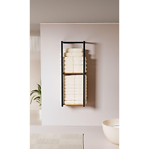 Bathroom Towel Rack with Shelves - Wall-Mounted Storage Holder for Towels & Essentials | Elegant Metal & Wood Design for Modern Bathrooms