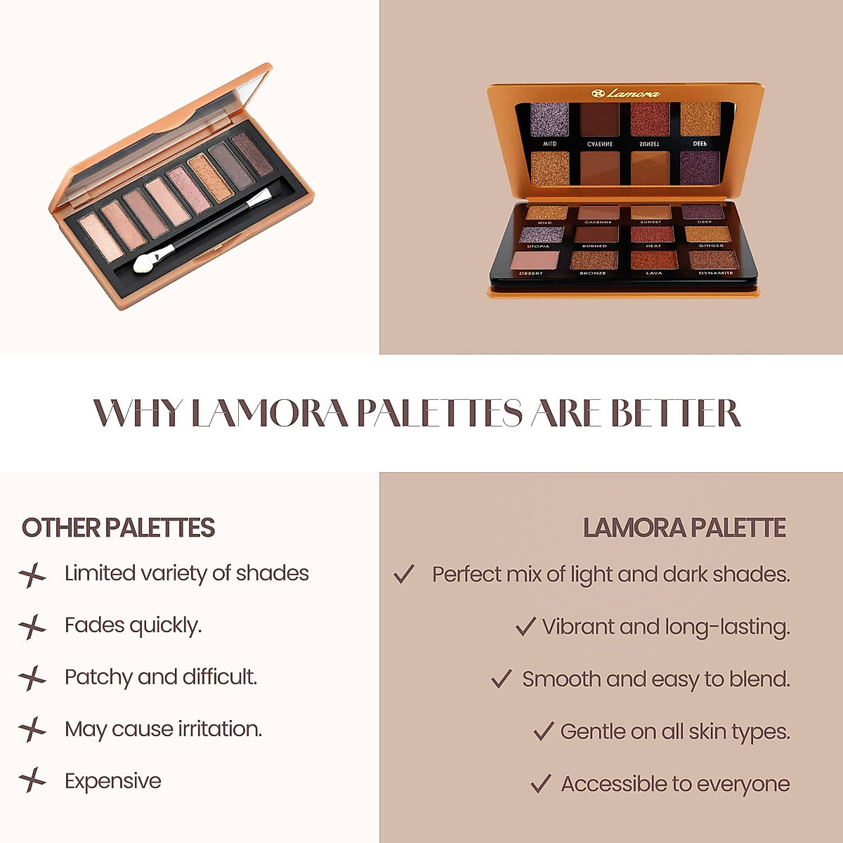 Lamora Nude Bronze Eyeshadow Palette - 12 Warm Brown Highly Pigmented Shimmer & Matte Shades - Travel Size Makeup Palette with Mirror