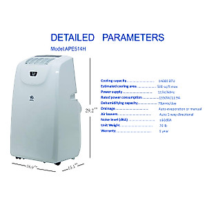 AireMax Portable Air Conditioner and Heater with Remote Control | For Rooms up to 500 Sq.Ft. | 24H Timer | Auto Restart | Wheels | LED Display | 4 Modes | White | APE514H