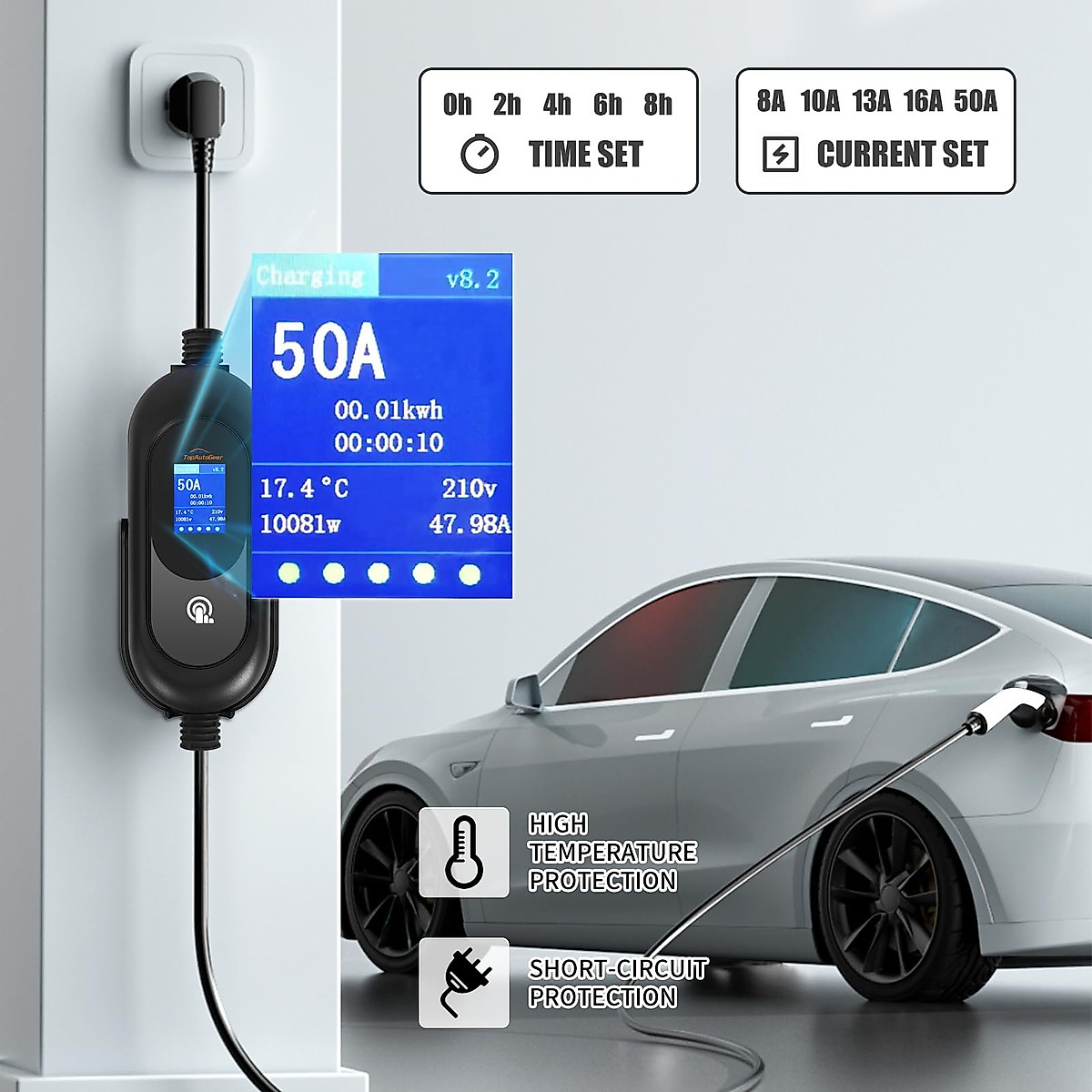 TopAutoGear Electric Vehicle Charger 50 Amp,Level 2 Portable EV Charging Station with 25 FT Cord Super Fast Car Charging Station, NEMA14-50, Compatible Indoor/Outdoor EVSE SAE J1772