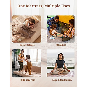 ZonLi Japanese Floor Mattress Futon Mattress Queen Size, Thicken Roll Up Tatami Mat w/ 100% Cotton Washable Cover, Portable & Foldable Floor Bed Mattress for Sleeping, Dormitory, Adult Kids, Coffee