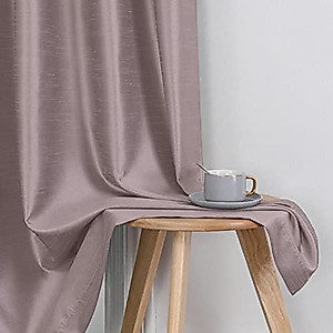 Chyhomenyc Uptown Faux Silk Living Room Window Curtains, 2 Panels Solid Slub Texture Rose Quartz Curtains 84 Inches Long, Luxury Classic Room Darkening Rod Pocket Bedroom Curtains & Drapes, 42"Wx84"L