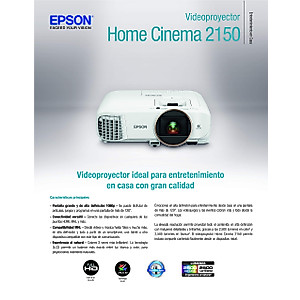 Epson Home Cinema 2150, Wireless, Full HD, 1080p, 2,500 lumens color brightness (color light output), 2,500 lumens white brightness (white light output), 2x HDMI (1 MHL), Miracast, 3LCD projector
