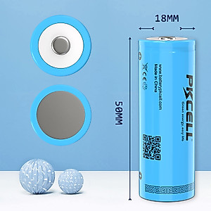 PKELL ICR18500 Rechargeable Li-Ion Batteries 3.7V 1400mah with Flat Top for Flashlight,Solar Garden Light(4pc)(They are Not AA,AAA Size Batteries)