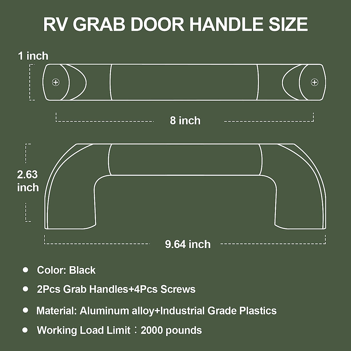 ESUDNT RV Grab Handle, Aluminum Automotive Entry Door Assist Bar for Camper, Trailer, Truck, Cargo Trailer, Boat (2 Pack,Black)